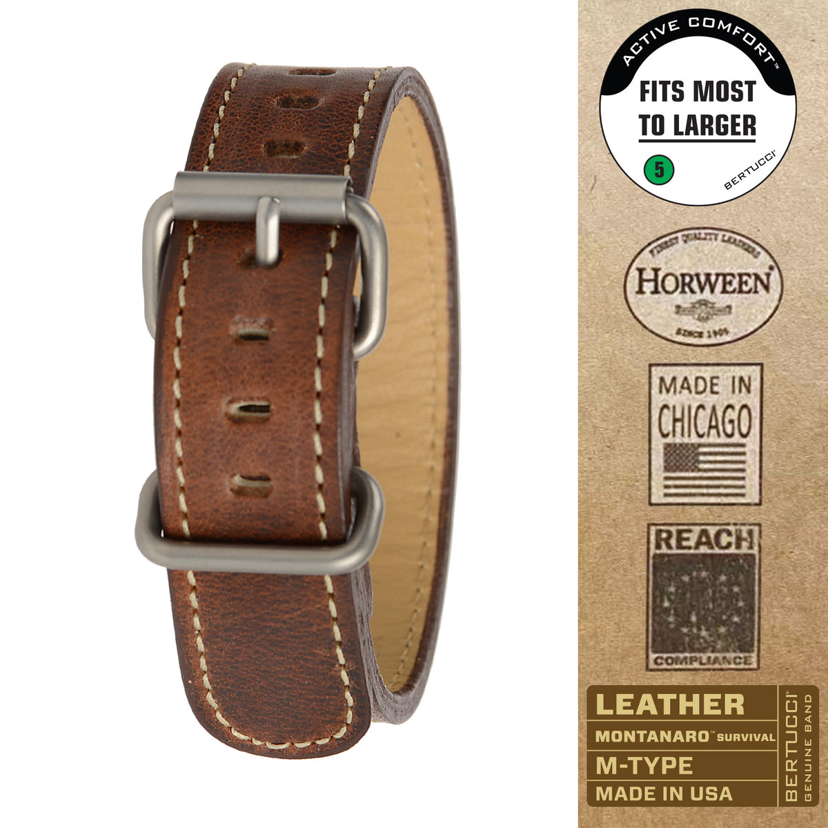 #218M - Nut Brown Horween® leather w/ matte hardware, 3/4" - 19 mm siz ...